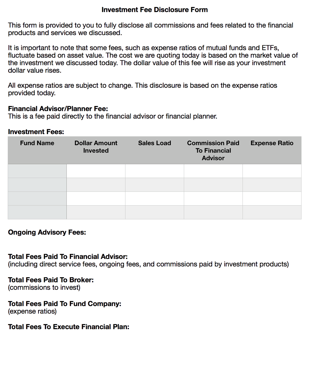 How Honest Financial Advisors Should Disclose Their Fees